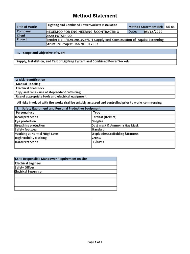 Lighting and Socket Method of Statement | PDF | Electrical Connector ...