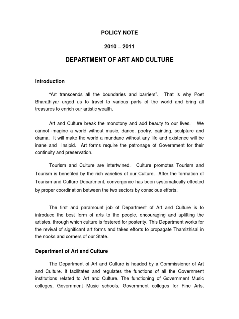 Department of Art and Culture: Policy Note 2010 - 2011 | PDF | Museum ...