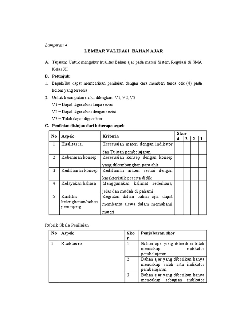 Lembar Validasi Bahan Ajar | PDF Lembar Validasi Bahan Ajar | PDF