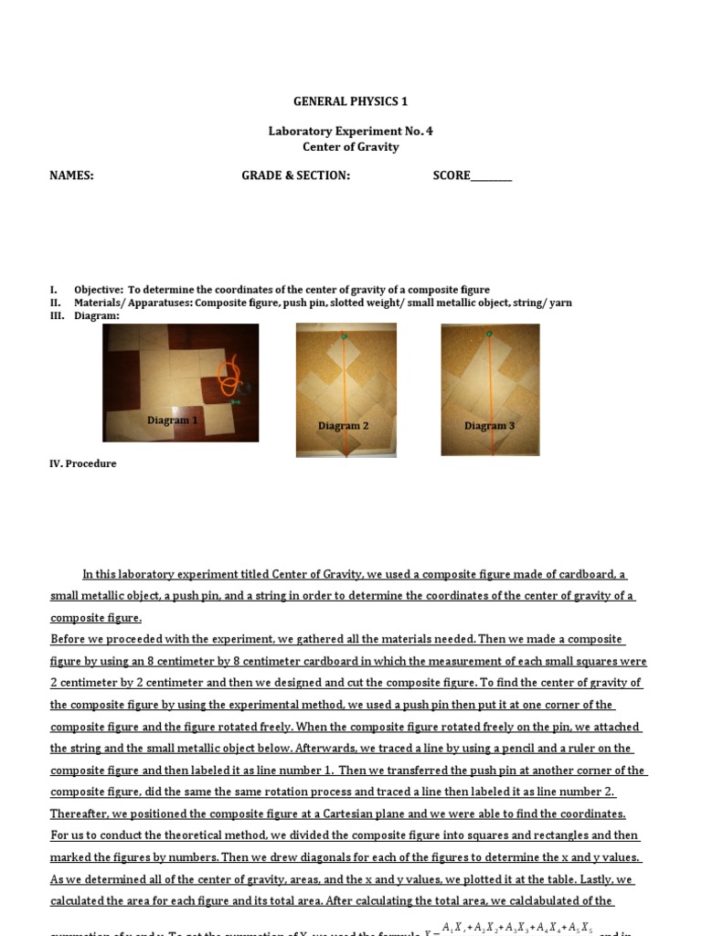 Determining the center of gravity | PDF | Experiment | Area