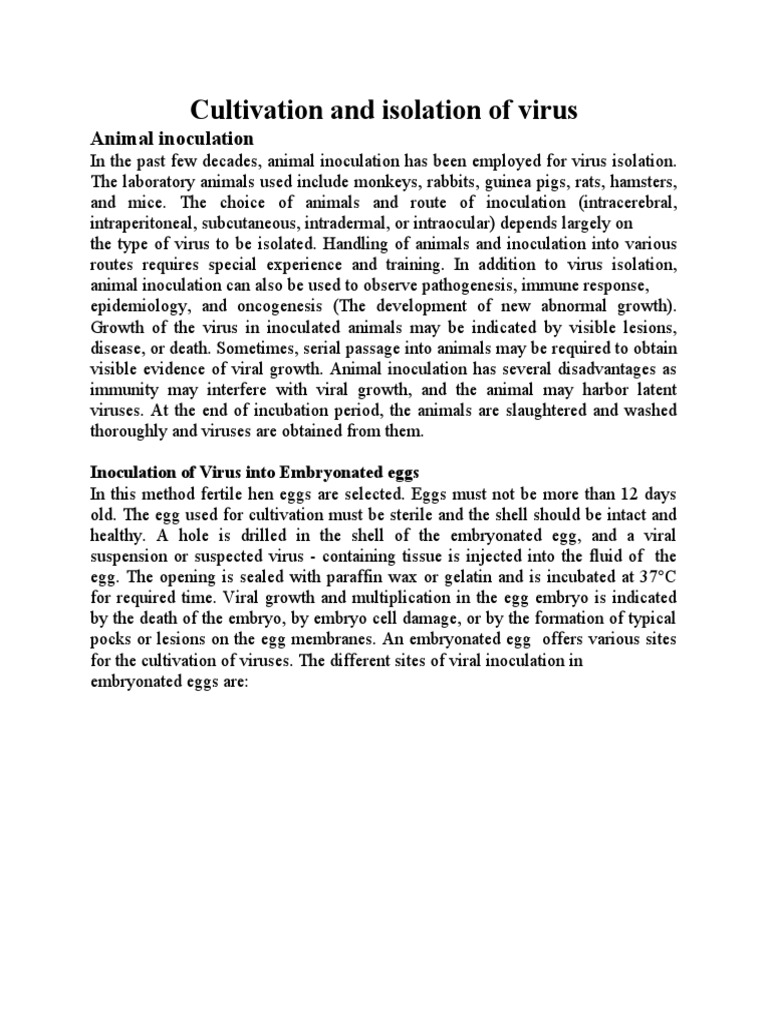 Virus Cultivation Techniques | PDF | Cell Culture | Virus