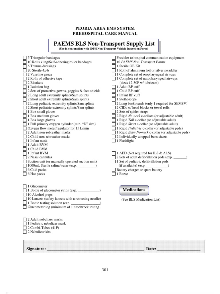 PAEMS BLS Non-Transport Supply List: Peoria Area Ems System Prehospital ...