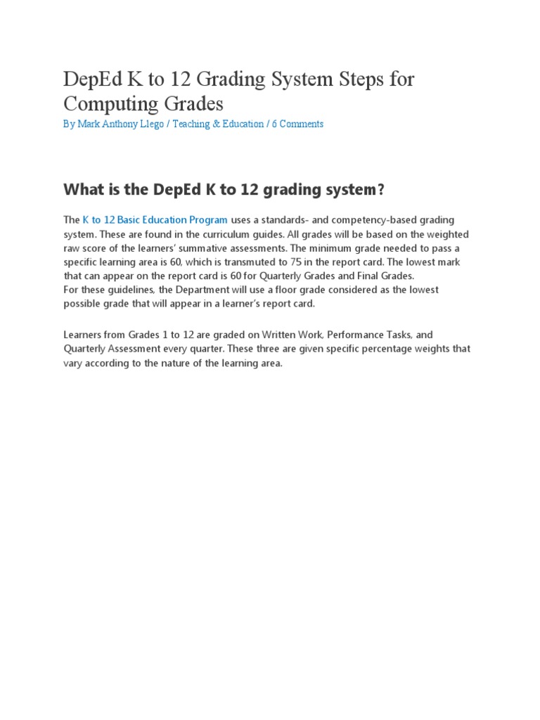 DepEd K to 12 Grading System Guide | PDF