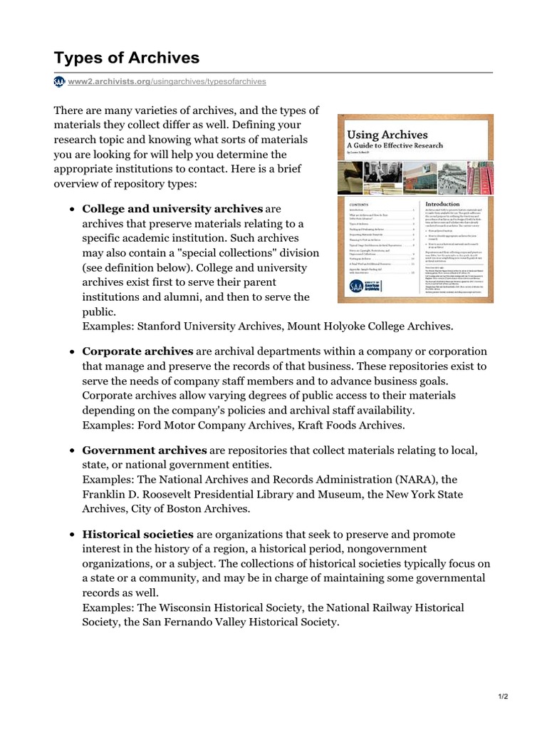 Types of Archives | PDF | Archive | Presidential Library
