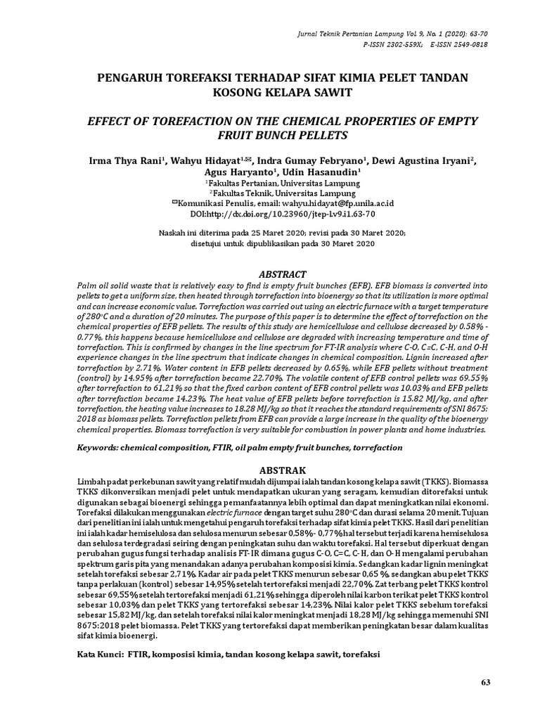 Pengaruh Torefaksi Terhadap Sifat Kimia Pelet Tand | PDF | Energy ...