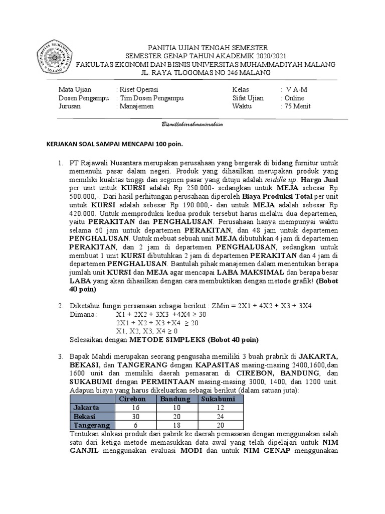 UTS Riset Operasi Ganjil 2020-2021 FIX | PDF