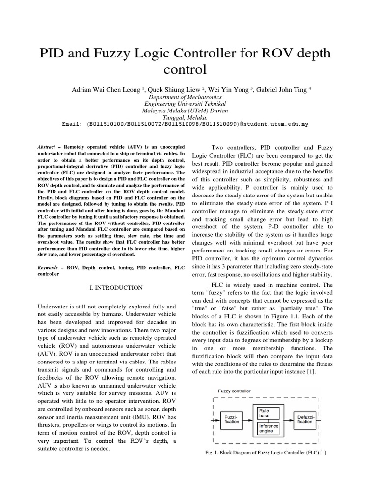 PID and Fuzzy Logic Controller For ROV Depth Control GROUP 4 | PDF | Control Theory | Control System