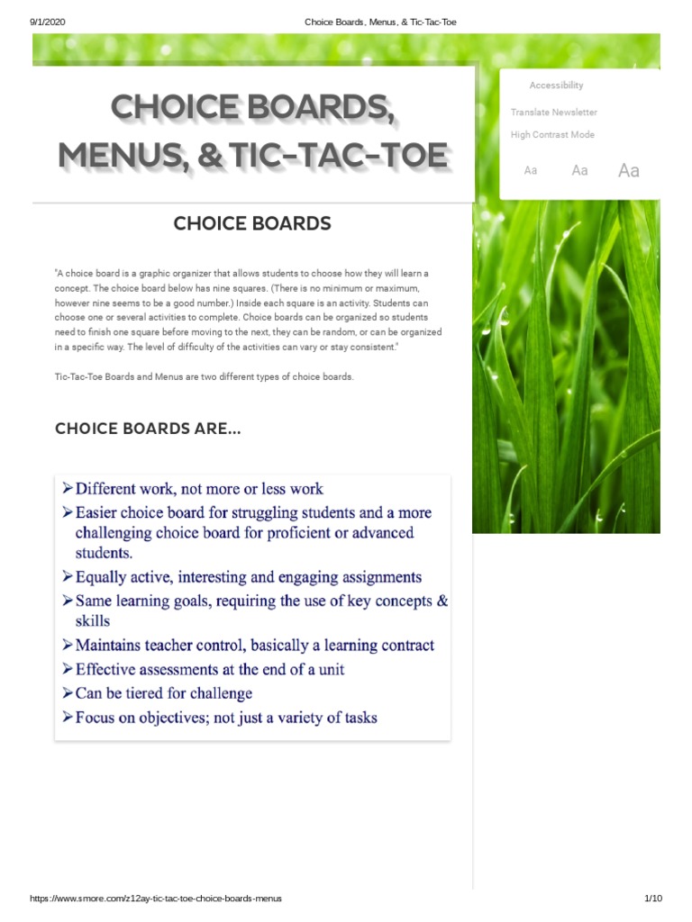 Choice Boards Menus Tic-Tac-Toe | PDF | Menu | Menu (Computing)