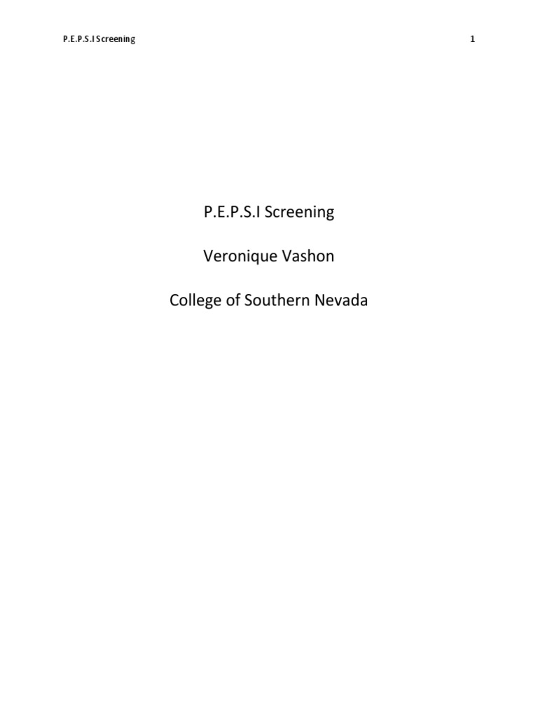 P.E.P.S.I Screening Veronique Vashon College of Southern Nevada | PDF ...
