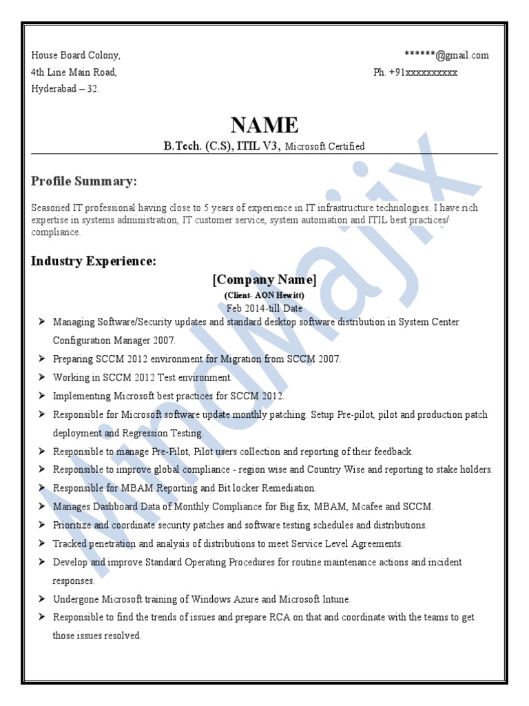 SCCM-Sample-Resume-1 Beginner 1-2 Years | PDF | Remote Desktop Services ...
