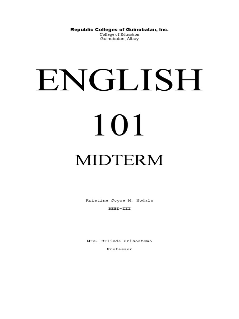 Midterm Exam English 101 - BEED-III | PDF