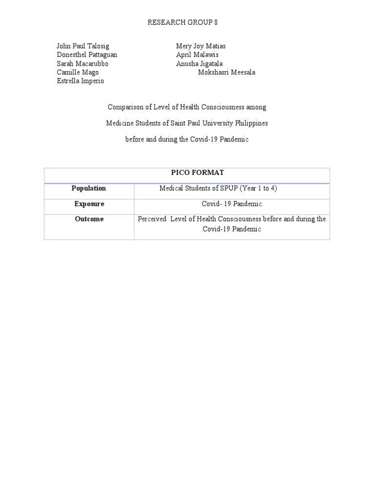 Pico Format Population Exposure Outcome | PDF | Foods | Behavior
