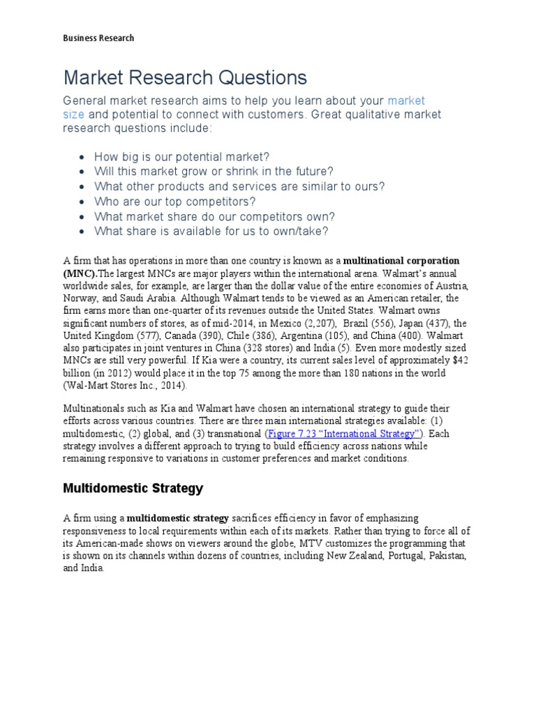 Market Research Questions | PDF | Walmart | Multinational Corporation