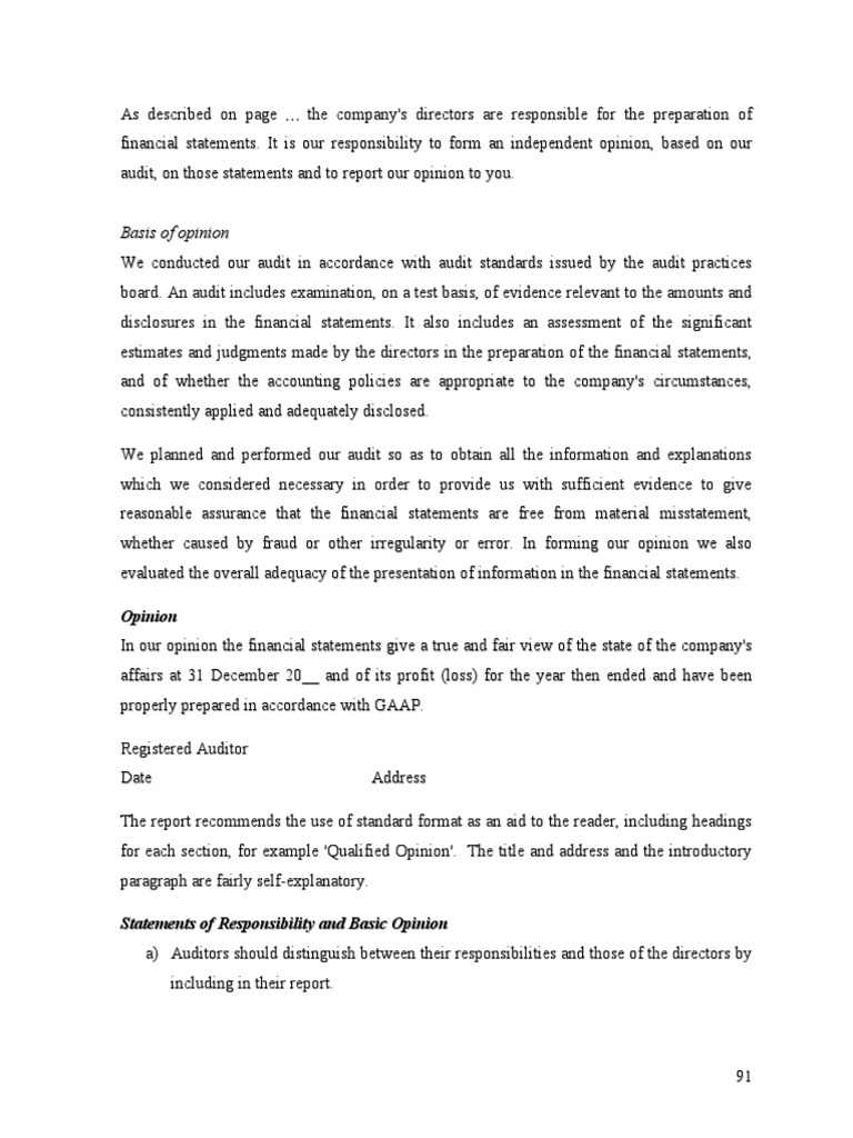 Basis of Opinion | PDF | Auditor's Report | Audit