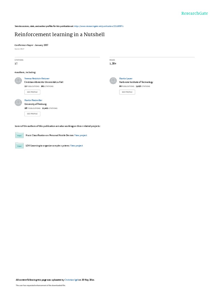 Reinforcement Learning in A Nutshell: January 2007 | PDF | Theoretical Computer Science ...