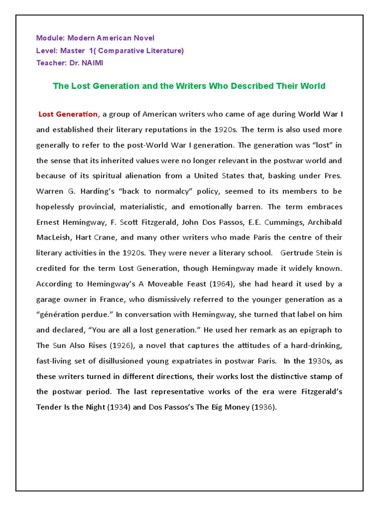 The Lost Generation and The Writers Who Described Their World | PDF ...