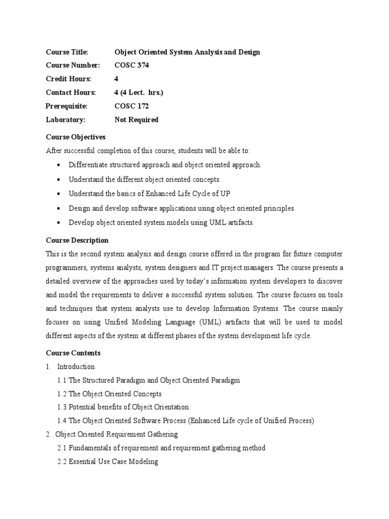 OOSAD - Course Outline | PDF | Conceptual Model | Object Oriented Programming