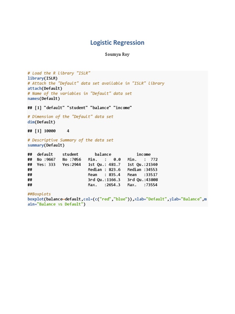 R Code Default Data PDF | PDF | Logistic Regression | Errors And Residuals