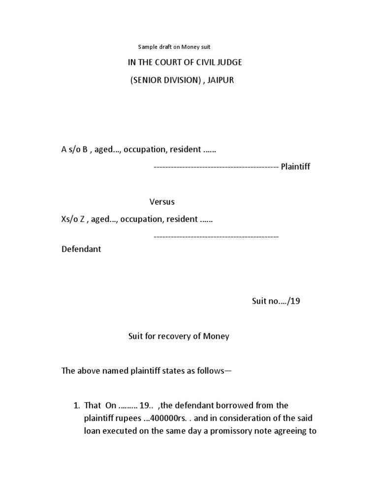 Sample Draft On Money Suit | PDF | Lawsuit | Interest