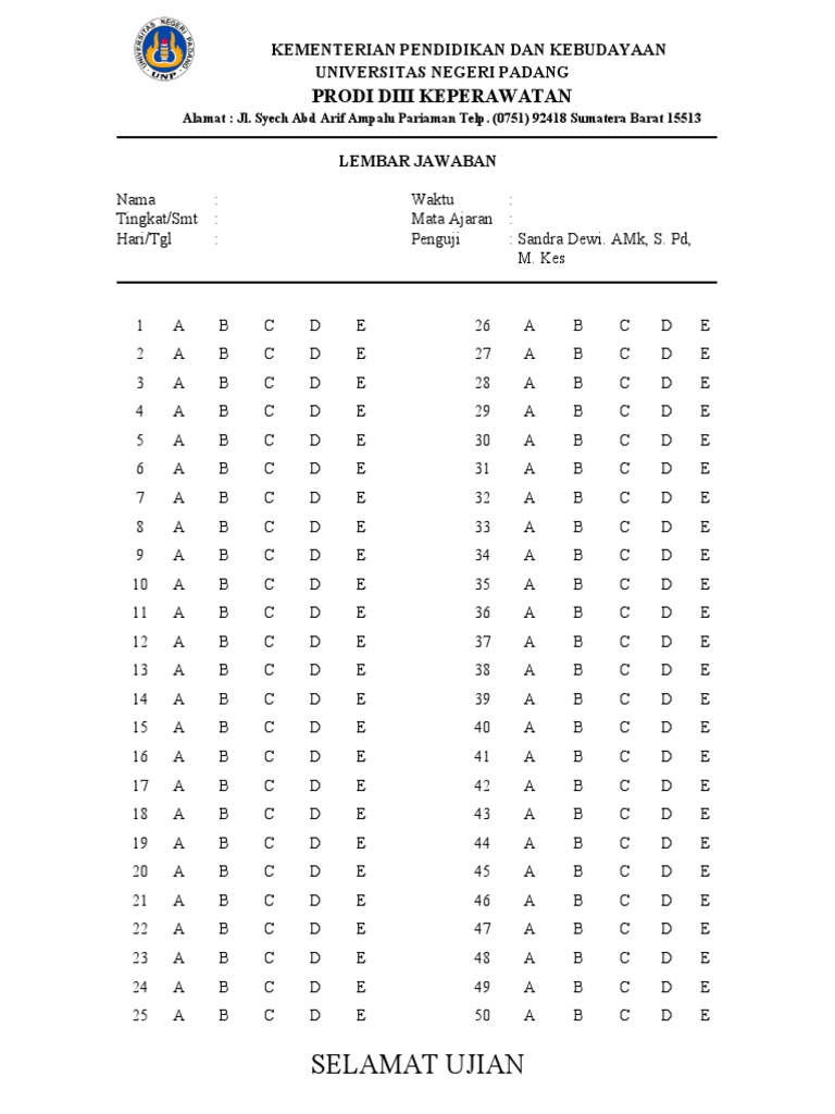 Selamat Ujian: Prodi Diii Keperawatan | PDF