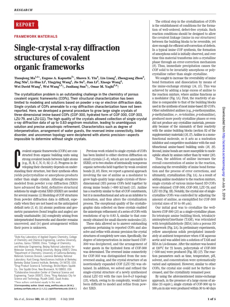 Ma2018 Xraydiff COF | PDF | X Ray Crystallography | Crystal