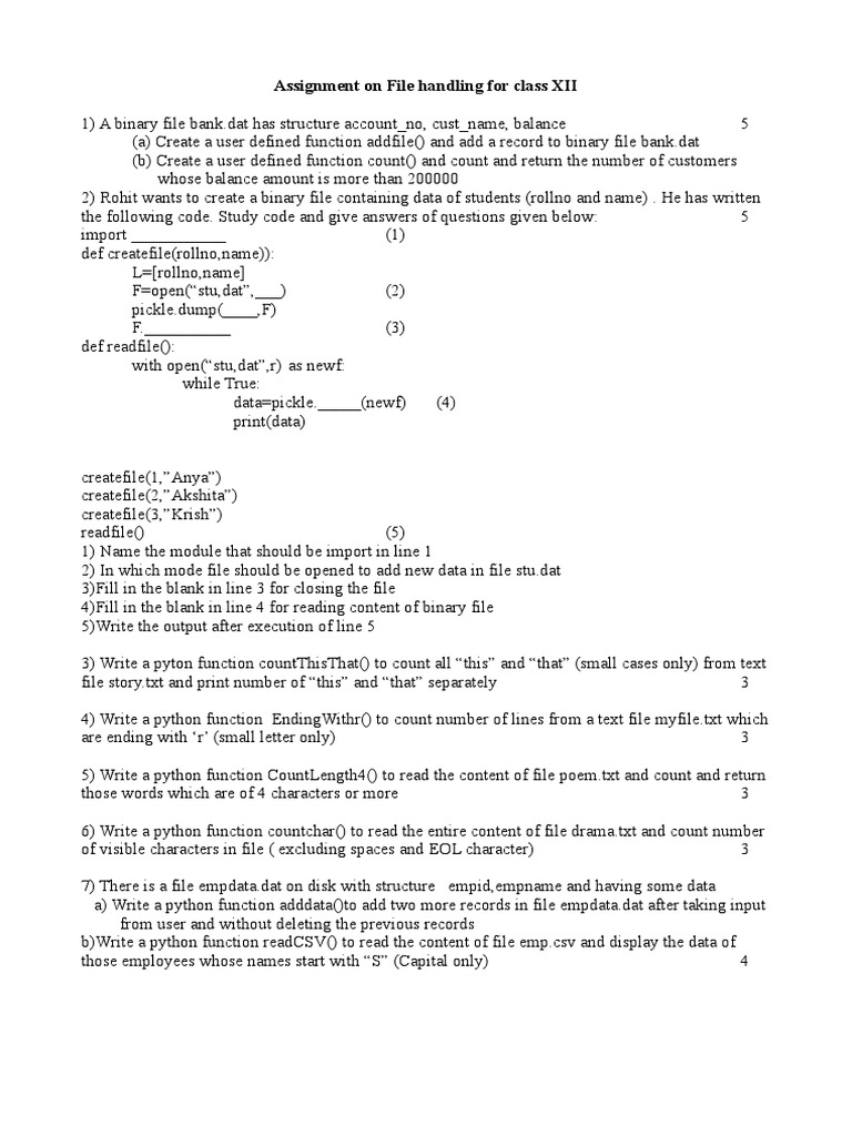 File Handling Assignment | PDF | Text File | Computer File File Handling Assignment | PDF | Text File | Computer File