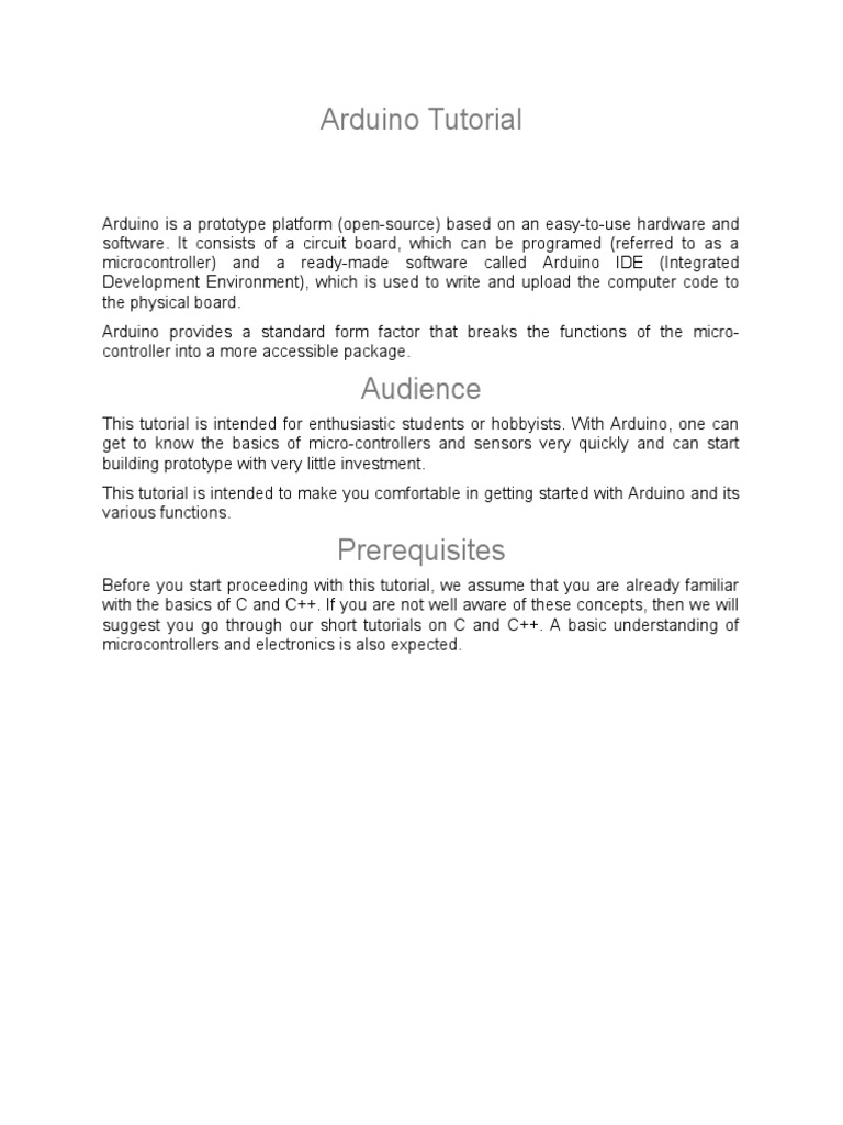 Arduino Tutorial 1 Pdf Arduino Microcontroller