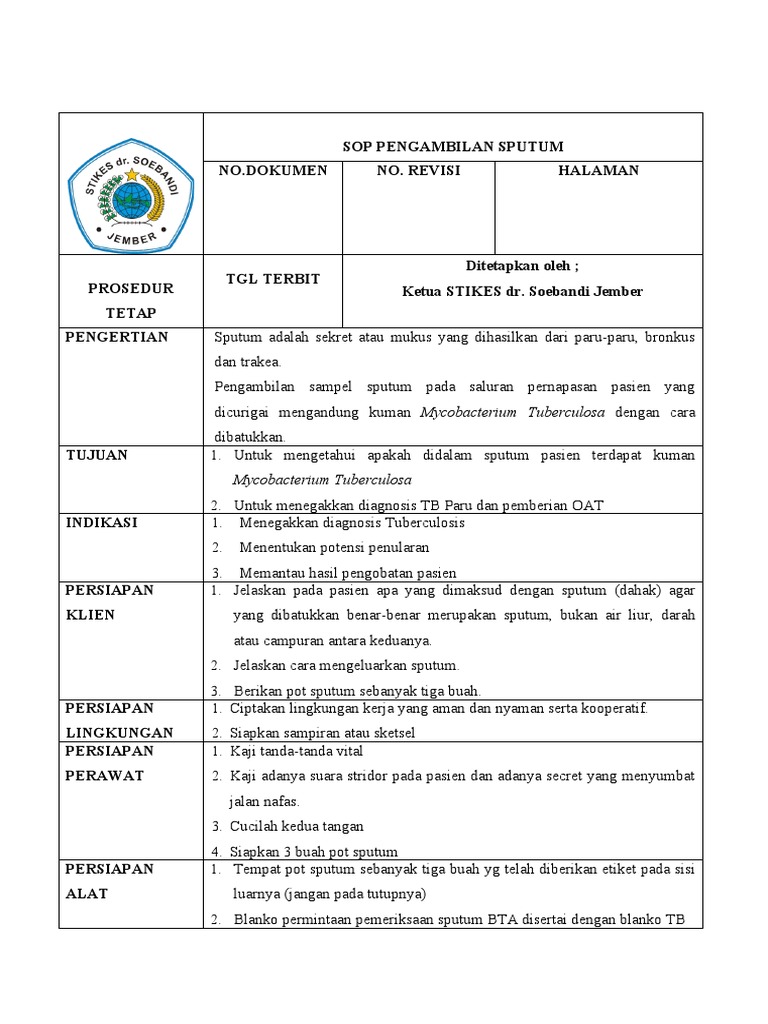 SOP PEngambilan SPUTUM | PDF