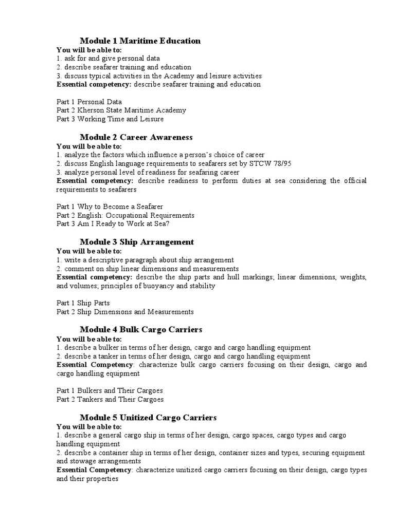 Maritime Education and Career Modules: An Overview of Seafarer Training ...