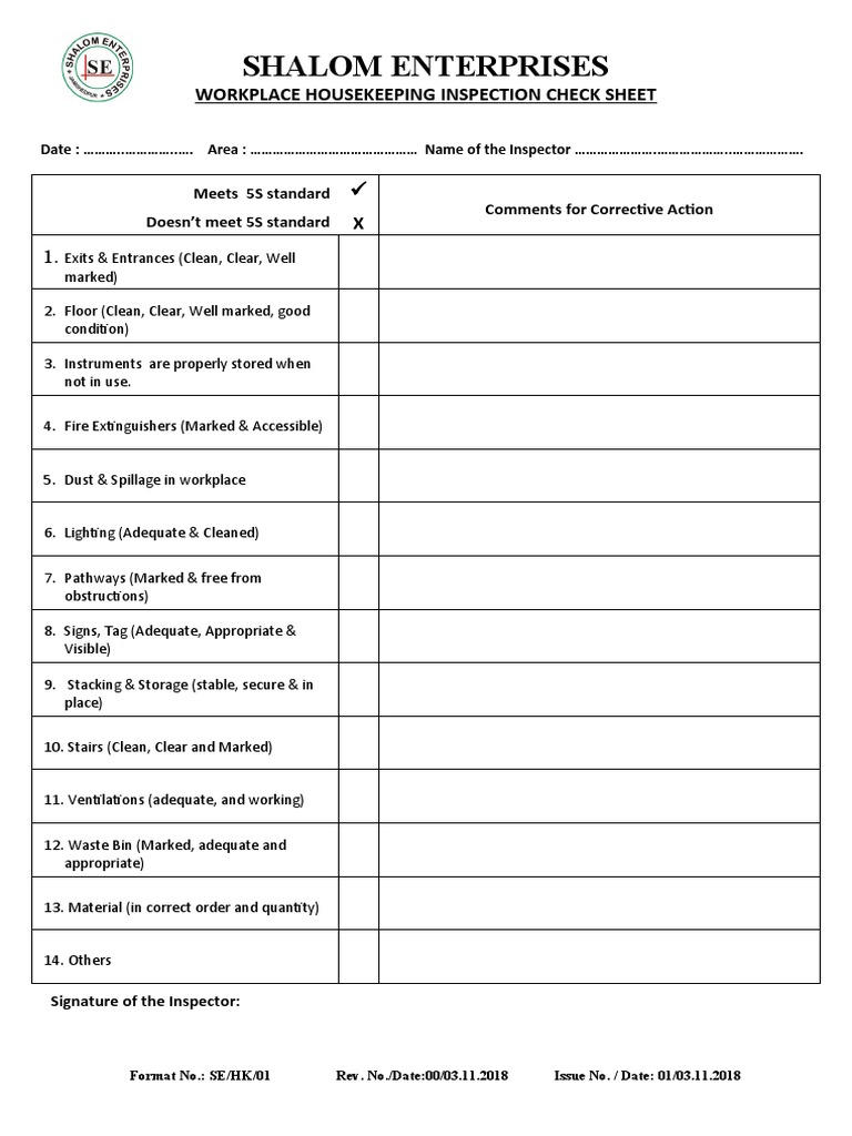 Workplace Housekeeping Inspection Revised | PDF