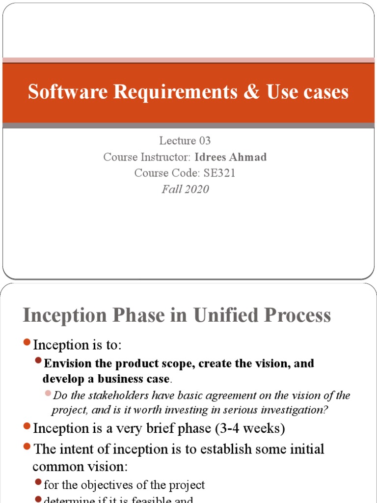 Software Requirements & Use Cases: Course Instructor: Idrees Ahmad Course Code: SE321 | PDF ...