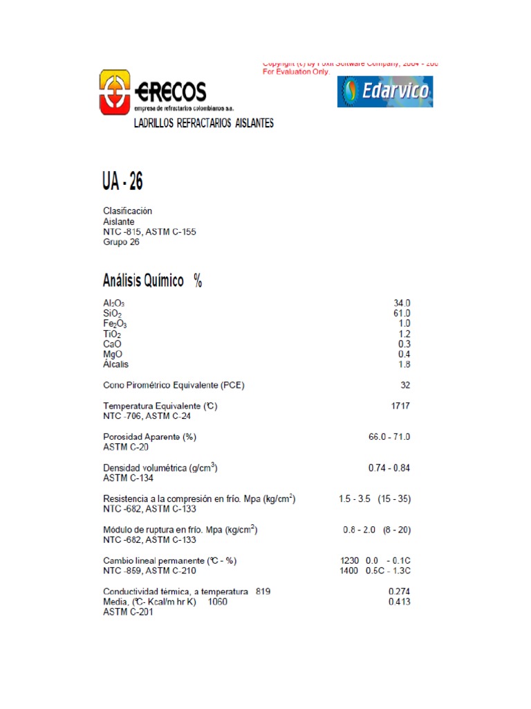 Ladrillo Refractario UA26 | PDF
