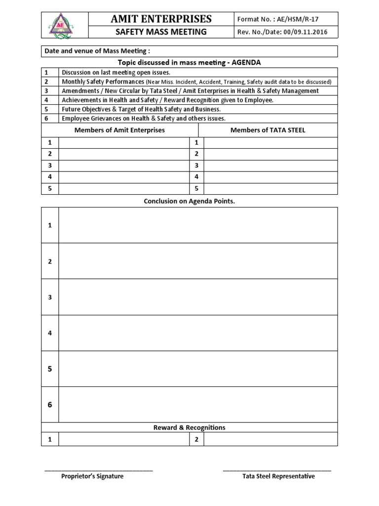 Safety Mass Meeting Agenda Overview | PDF | Business | Computers