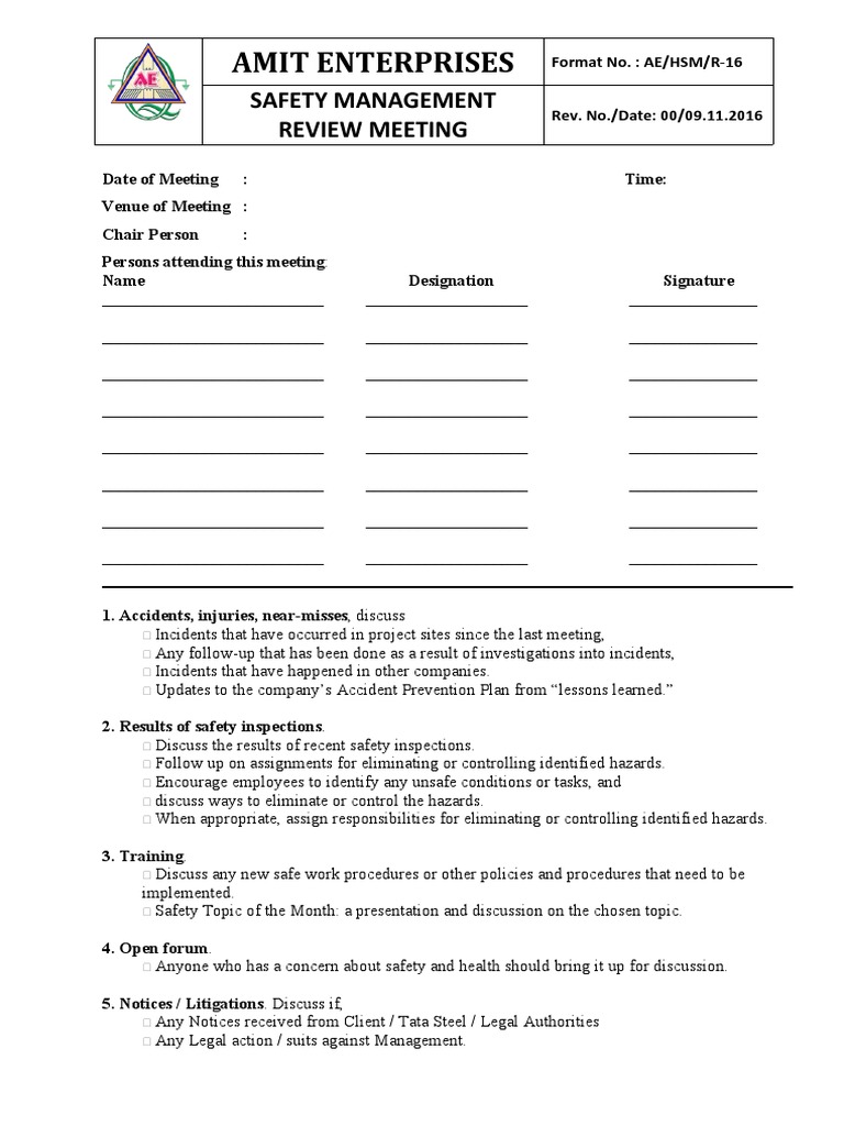 R-16 Safety Management Review Meeting | PDF | Safety | Prevention