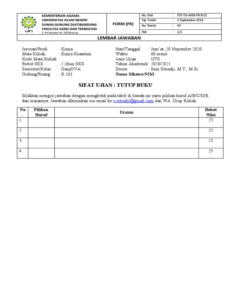 Lembar Jawaban Kuis-Uts-Uas | PDF