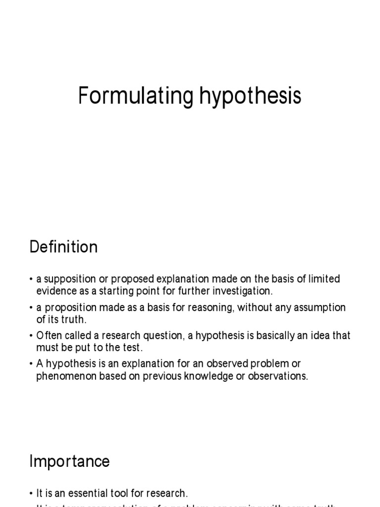 Formulating Hypothesis | PDF | Hypothesis | Null Hypothesis