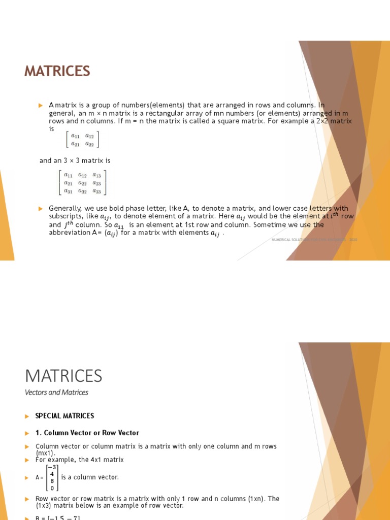 Matrices: Numerical Solutions For Civil Engineers 2020 | PDF | Matrix ...