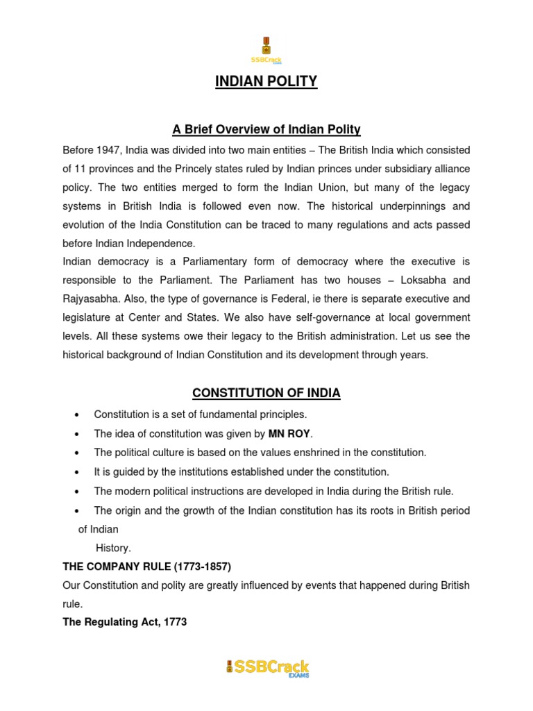 Overview of Indian Polity and Constitution | PDF | British Raj | Public Law