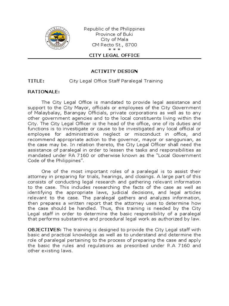 Training Design Legal Draft | PDF | Paralegal | Lawyer