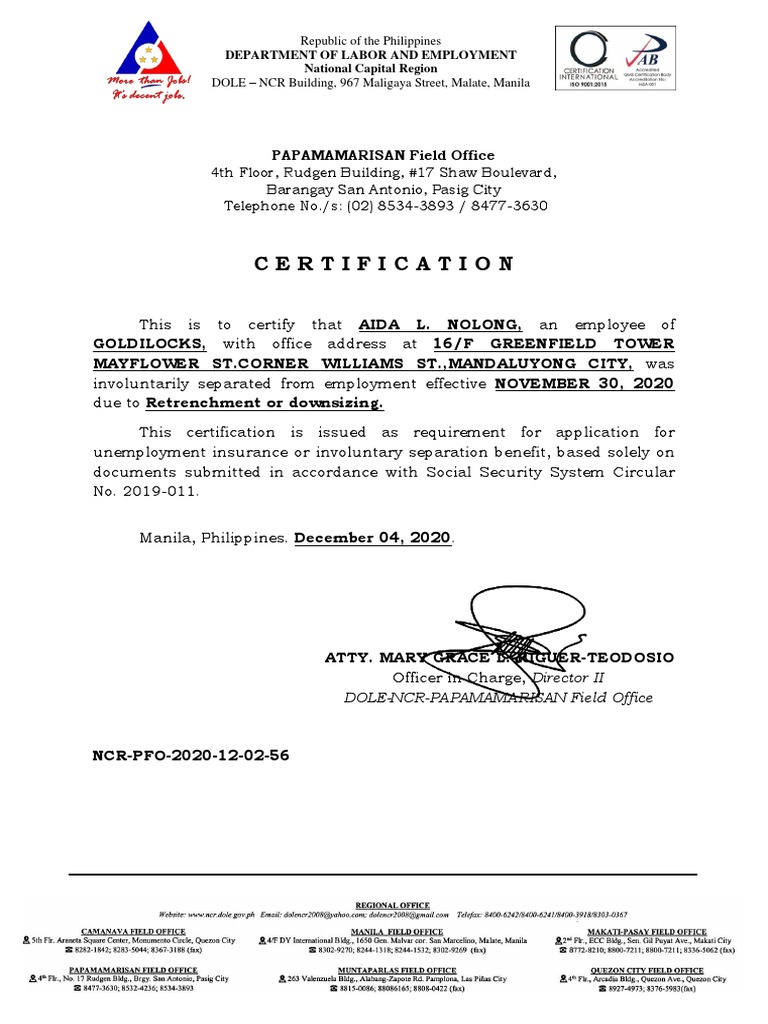 DOLE Certification | PDF | Career & Growth | Business