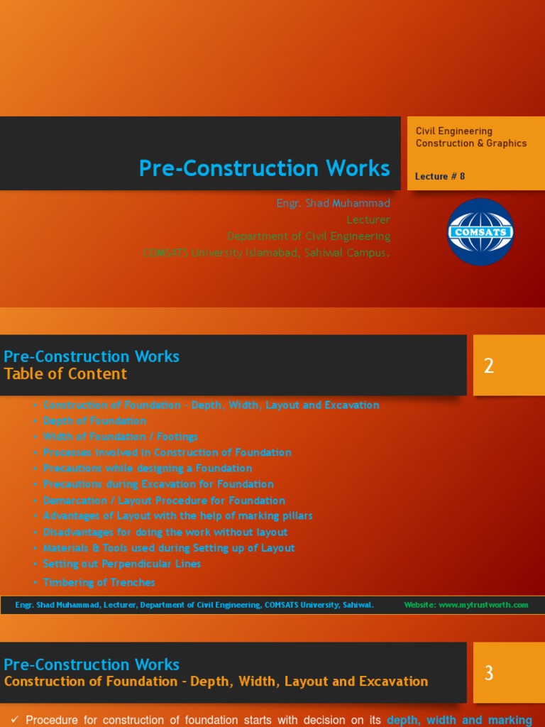 Lecture 8 Pre Construction Site Works | PDF | Surveying | Foundation ...