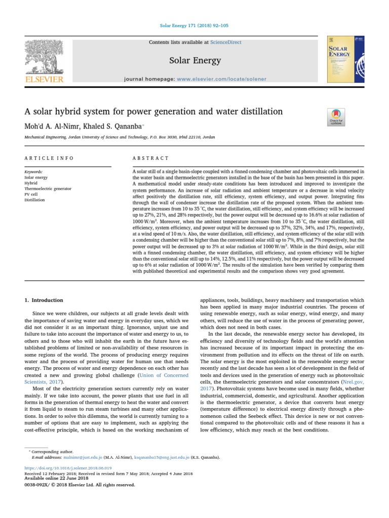 A Solar Hybrid System For Power Generation and Water Distillation | PDF ...