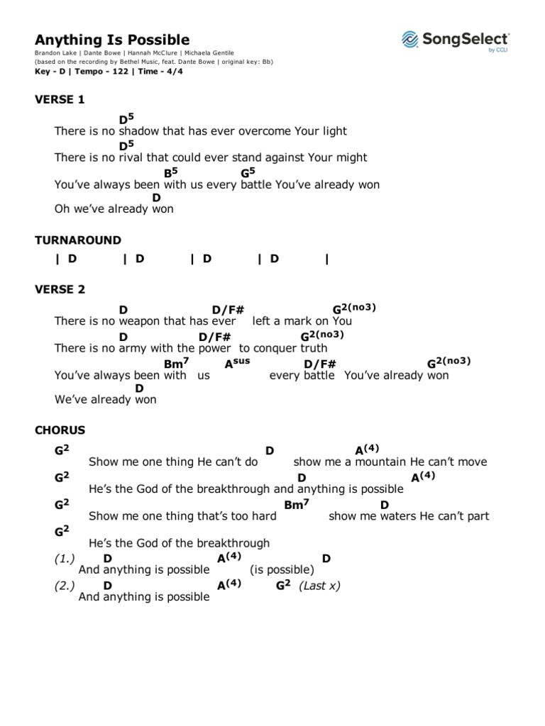 Anything Is Possible (D) | PDF | Song Structure | Entertainment (General)