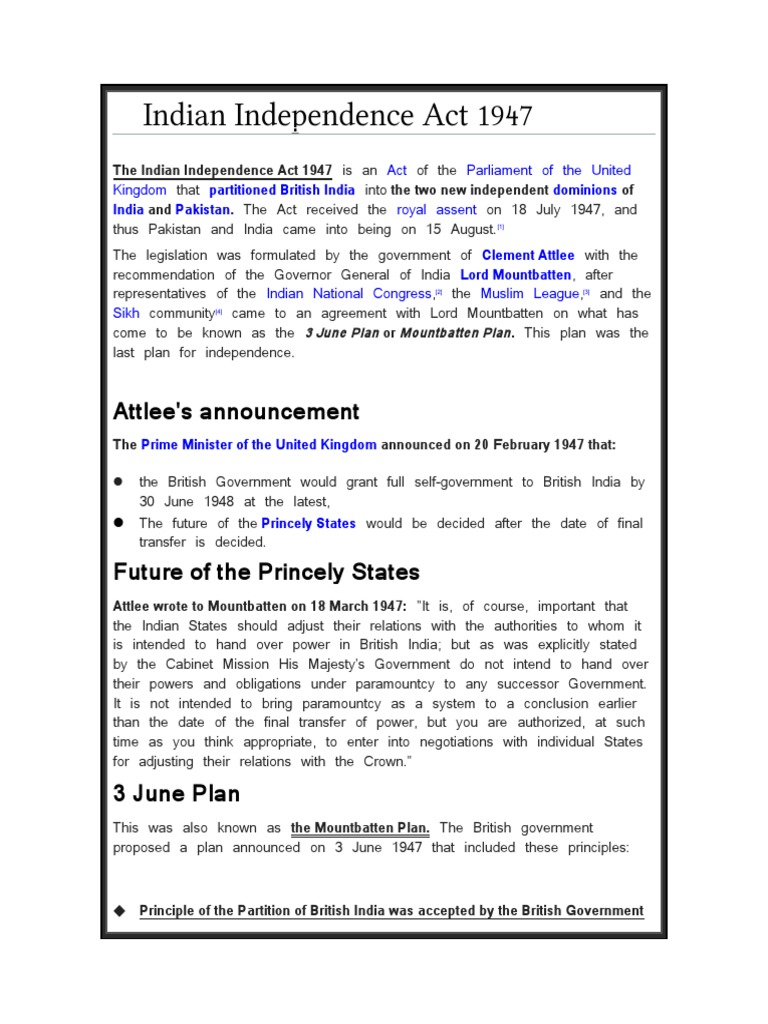 Indian Independence Act 1947 | PDF | Government | Social Institutions