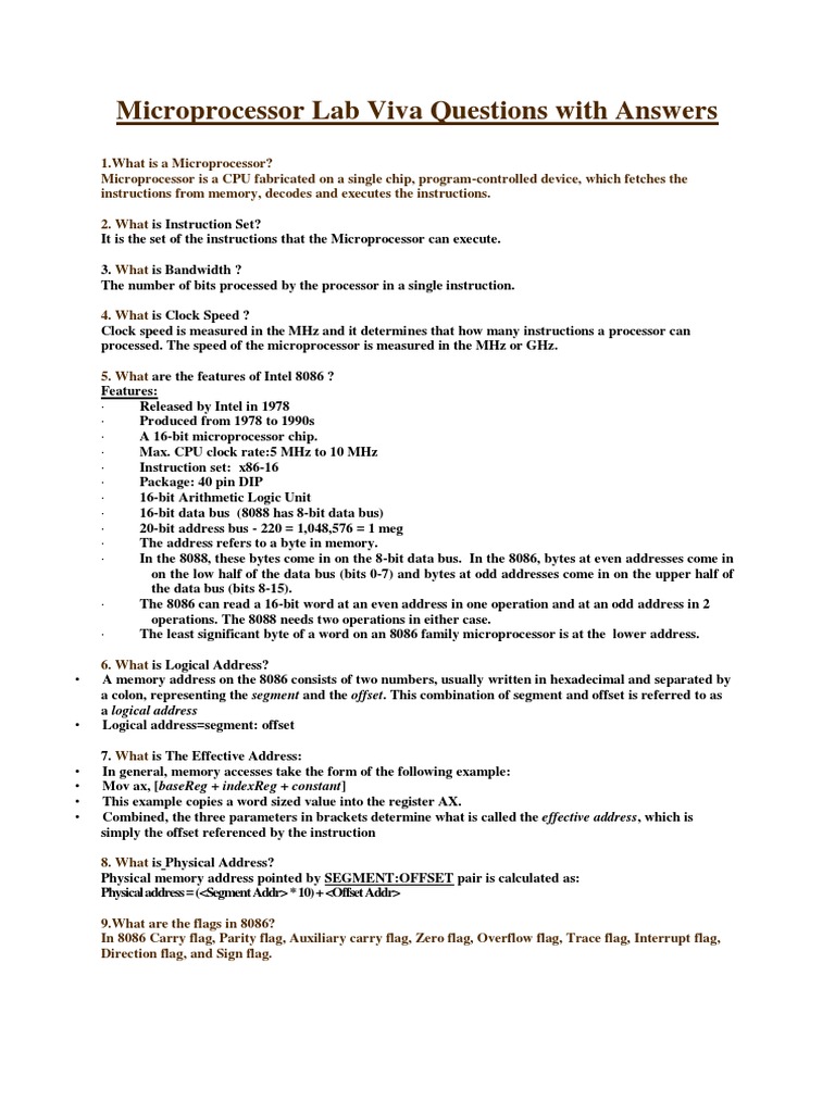 Microprocessor Lab Viva Questions With Answers | PDF | Central Processing Unit | Input/Output