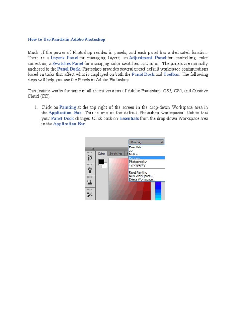 Using Panels in Adobe Photoshop | PDF | Adobe Photoshop | Human ...