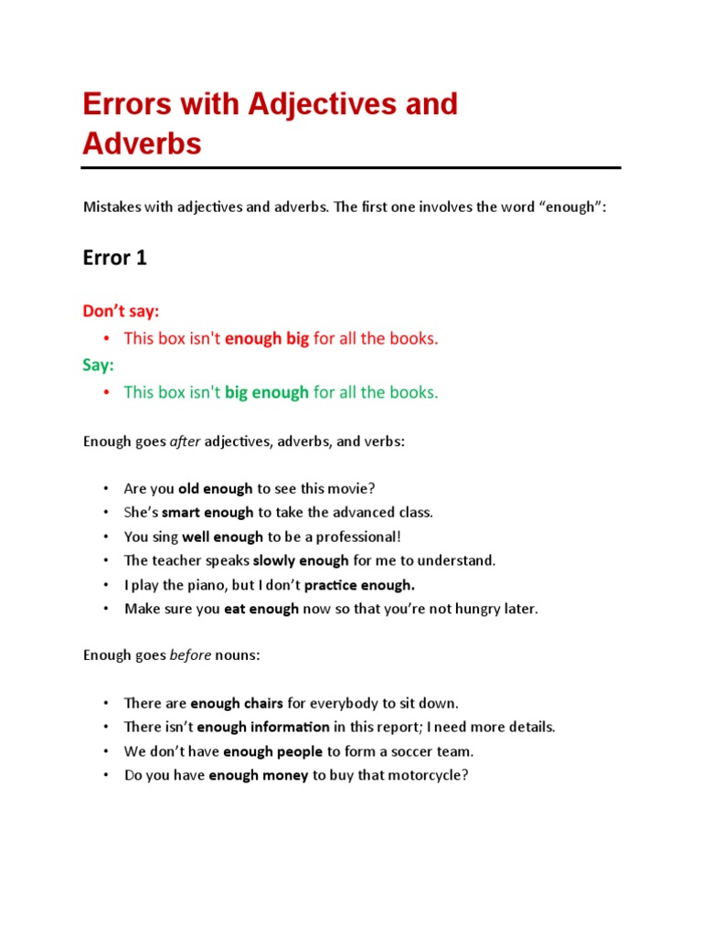 Common Adjective Errors Explained | PDF | Adjective | Adverb