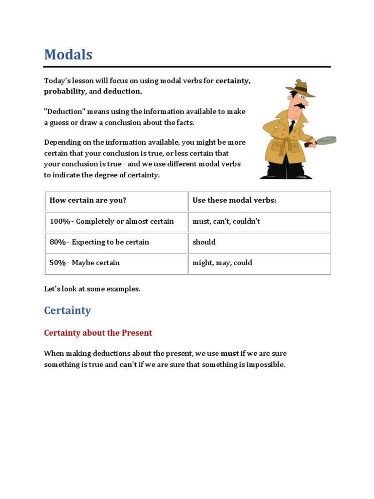 Modal Verbs For Deduction 1 | PDF | Deductive Reasoning | Modal Logic