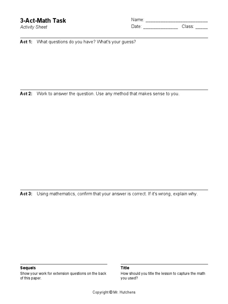3-Act Math Task Recording Sheet | PDF | Teaching Methods & Materials ...