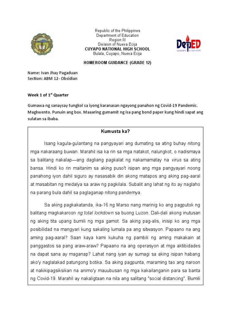 Homeroom Guidance Activity: Kumusta Ka? | PDF